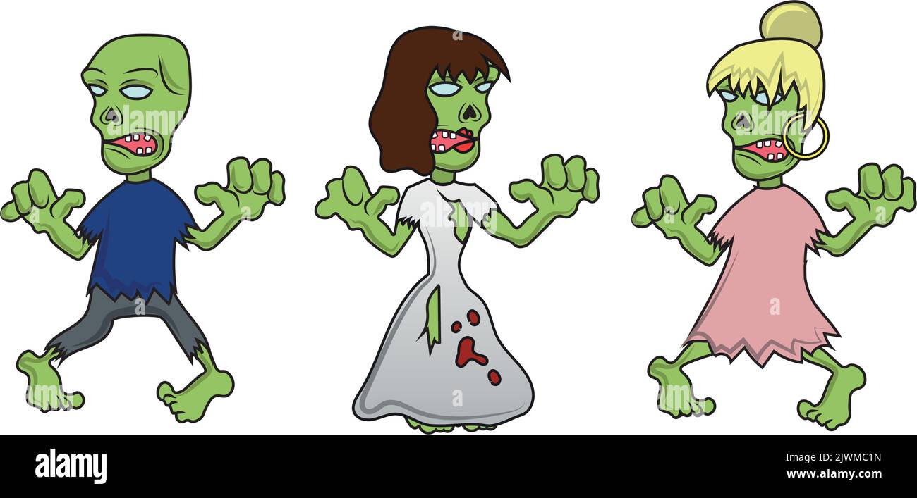 3 pcs scary zombies on a white background, Halloween holiday - Vector ...
