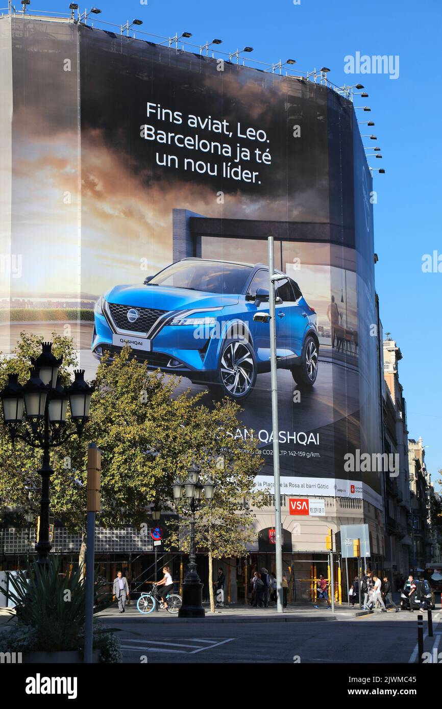 BARCELONA, SPAIN - OCTOBER 7, 2021: Huge billboard ad for Nissan ...