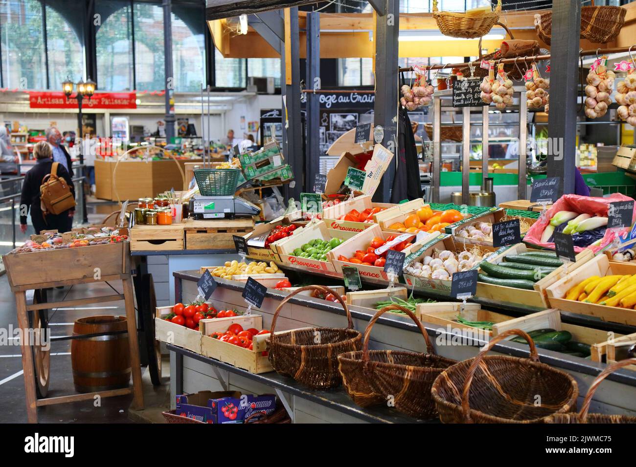 ALBI, FRANCE - SEPTEMBER 29, 2021: People visit local covered market of ...