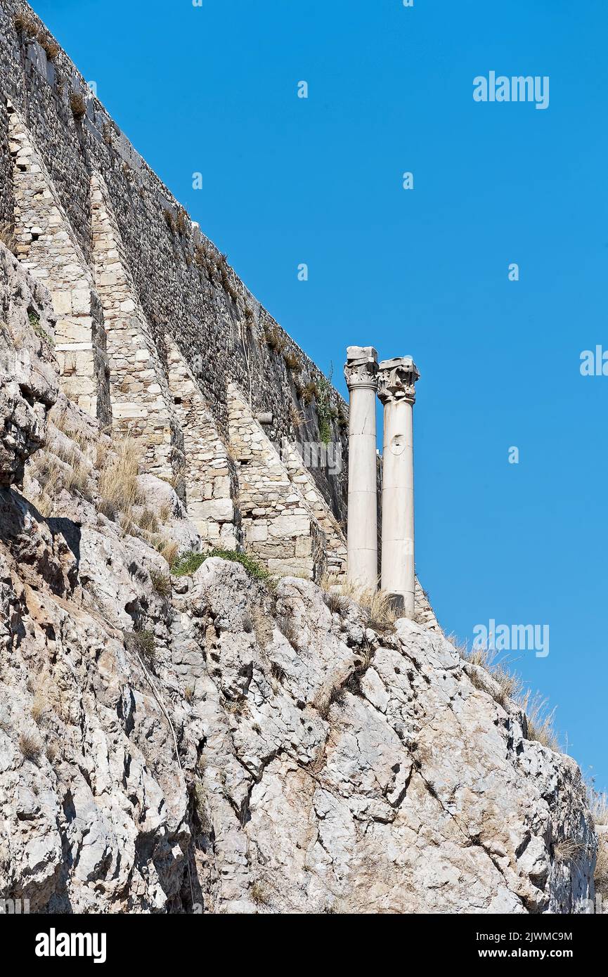 The ruins of choragic monument of Thrasyllus, Acropolis, Athens, Greece ...
