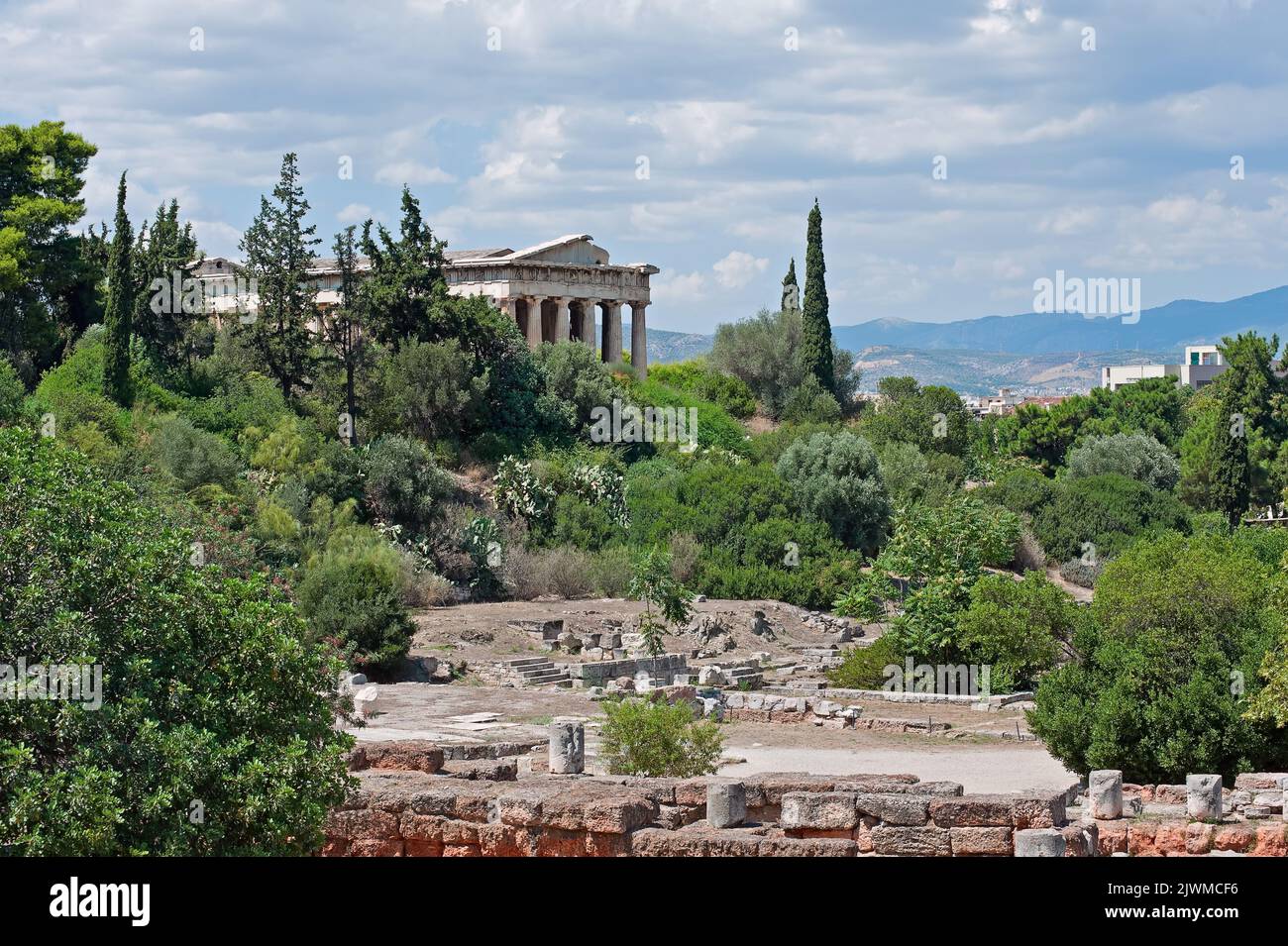View of the Ancient Agora and the Temple of Hephaestus on top of the ...