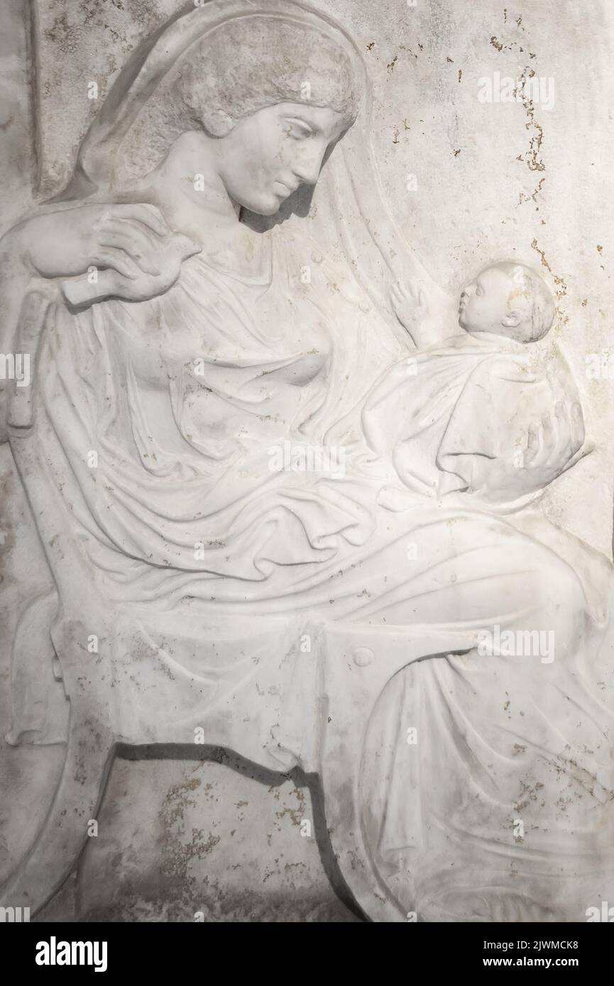 Antique religious bas relief in white marble Stock Photo - Alamy