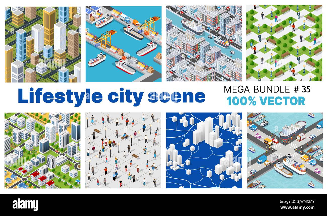 The city lifestyle scene set 3D illustration on urban themes with ...