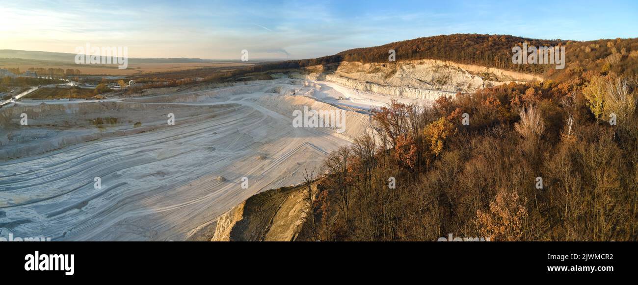 Aerial view of open pit mine of sandstone materials for construction ...