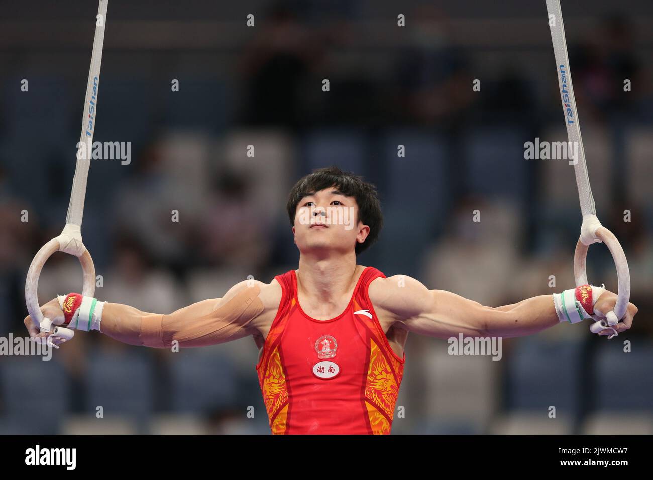 HANGZHOU, Sept. 6, 2022 (Xinhua) -- Bronze medalist Yang Jiaxing of ...