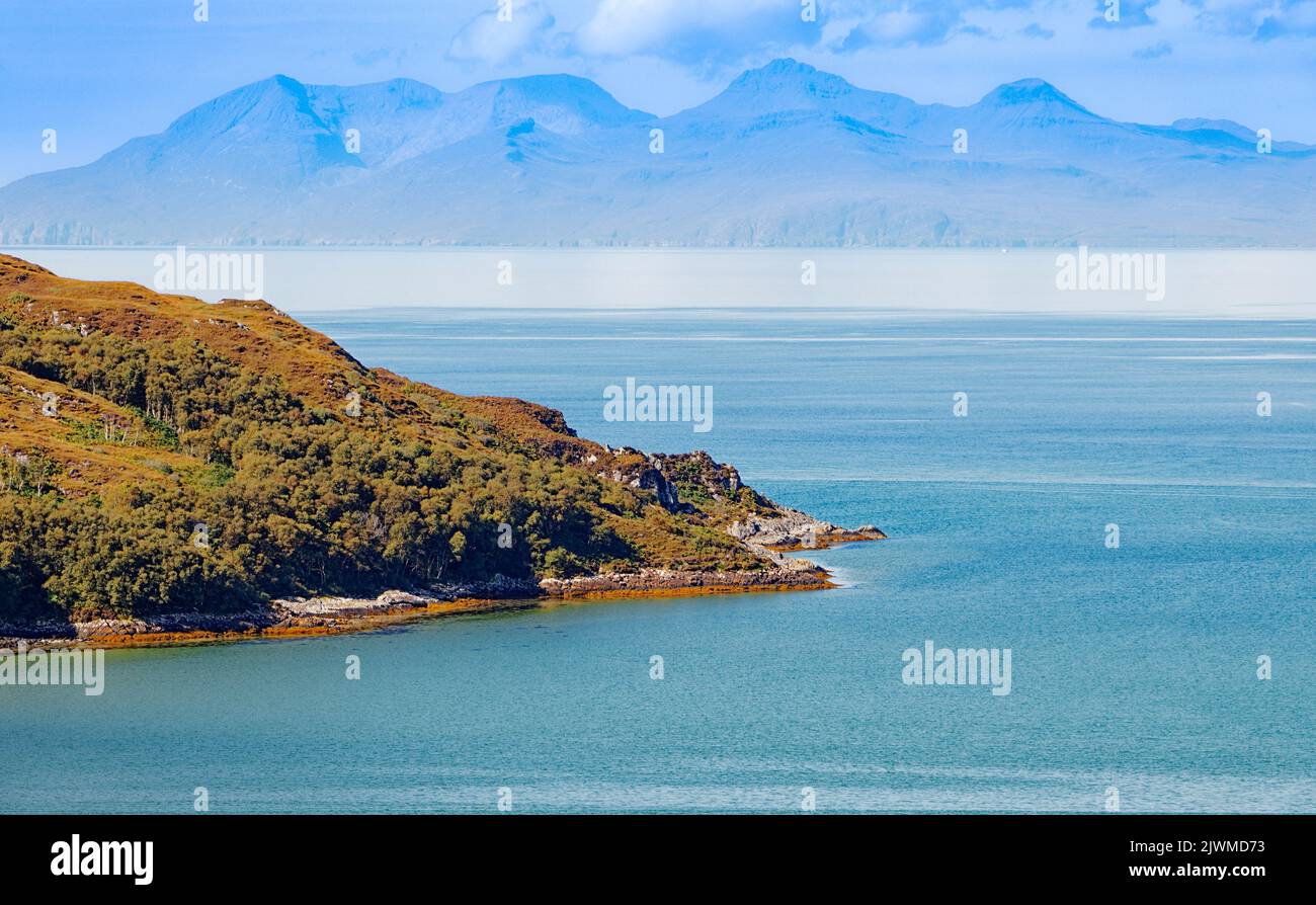 MORAR LOCHABER SCOTLAND HEADLAND THE BAY AND BLUE SEA ISLE OF RUM AND ...