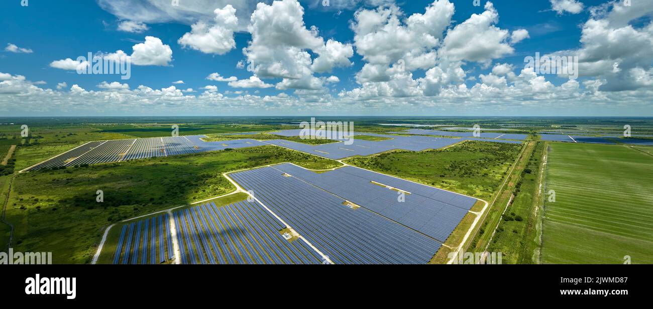 Aerial view of sustainable electric power plant between agricultural ...