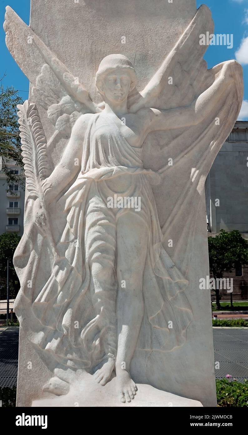 Marble angel sculpture on the wall in Athens Greece Stock Photo - Alamy