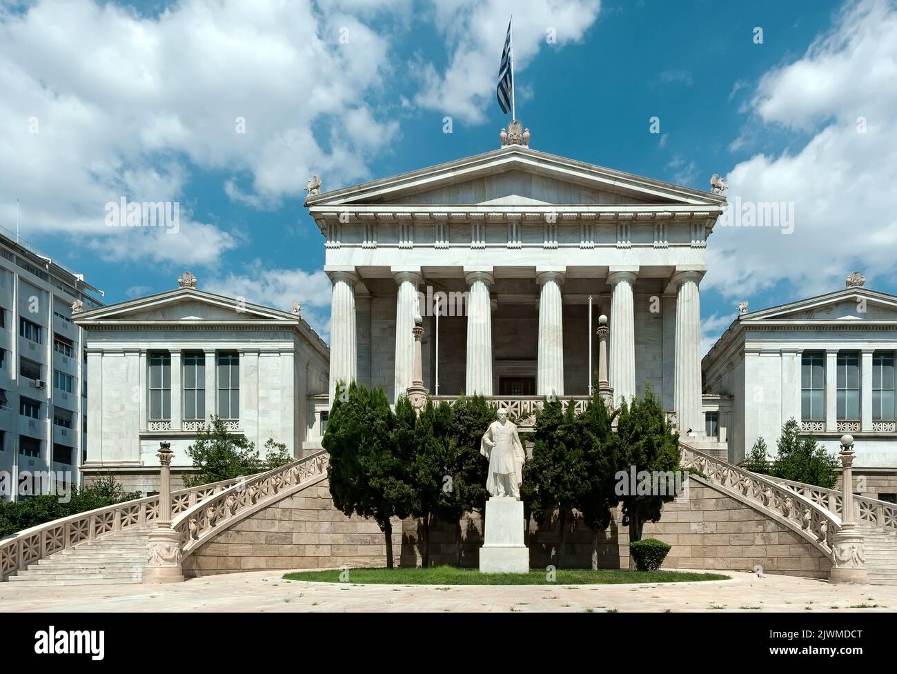 The facade of the main building of the Library of Athens, Greece Stock ...