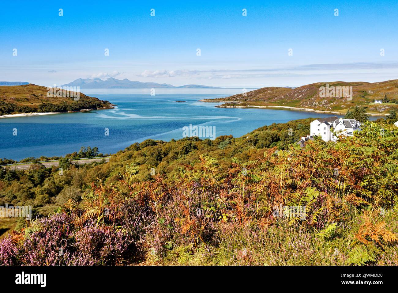 MORAR LOCHABER SCOTLAND LATE SUMMER HEATHER A WHITE SAND BEACH BAY AND ...