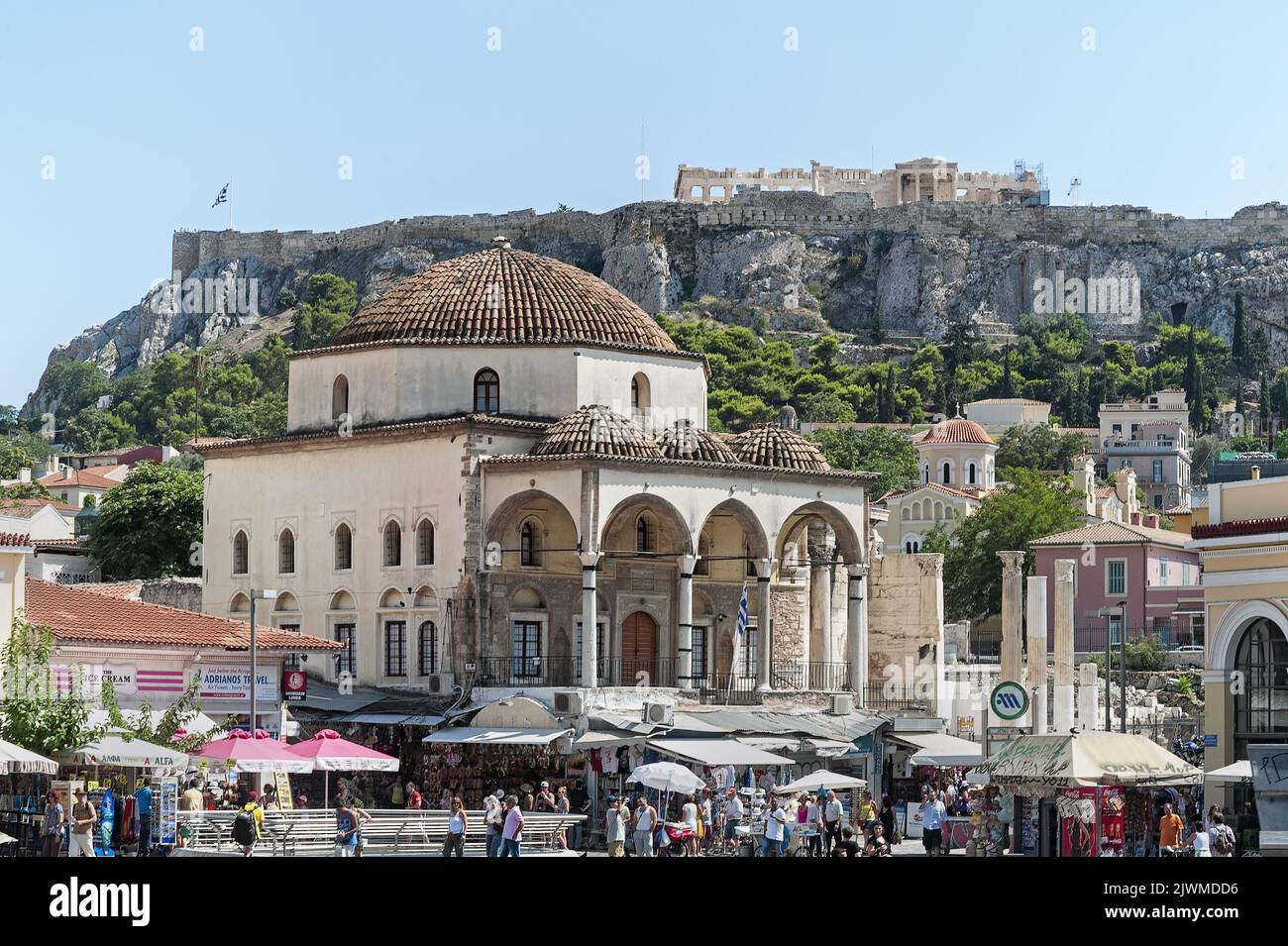 Tzistarakis Mosque in Monastiraki Square and the Acropolis and ...