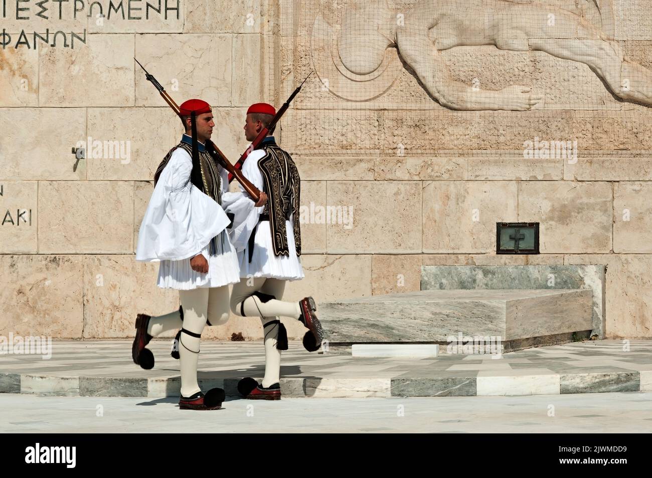Evzone guarding the Tomb of the Unknown Soldier in Athens Greece Stock ...