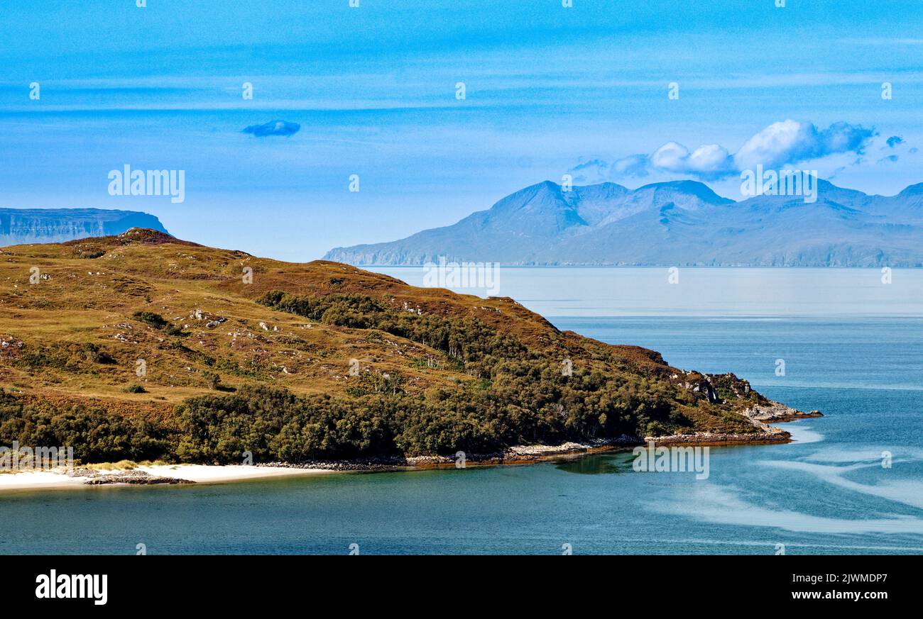 MORAR LOCHABER SCOTLAND LATE SUMMER WHITE SAND BEACH BAY AND BLUE SEA ...