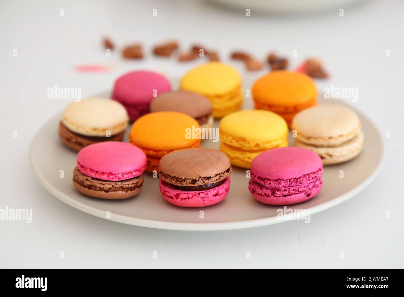 French macaron sweets (also known as macaroons). Confectionery of ...