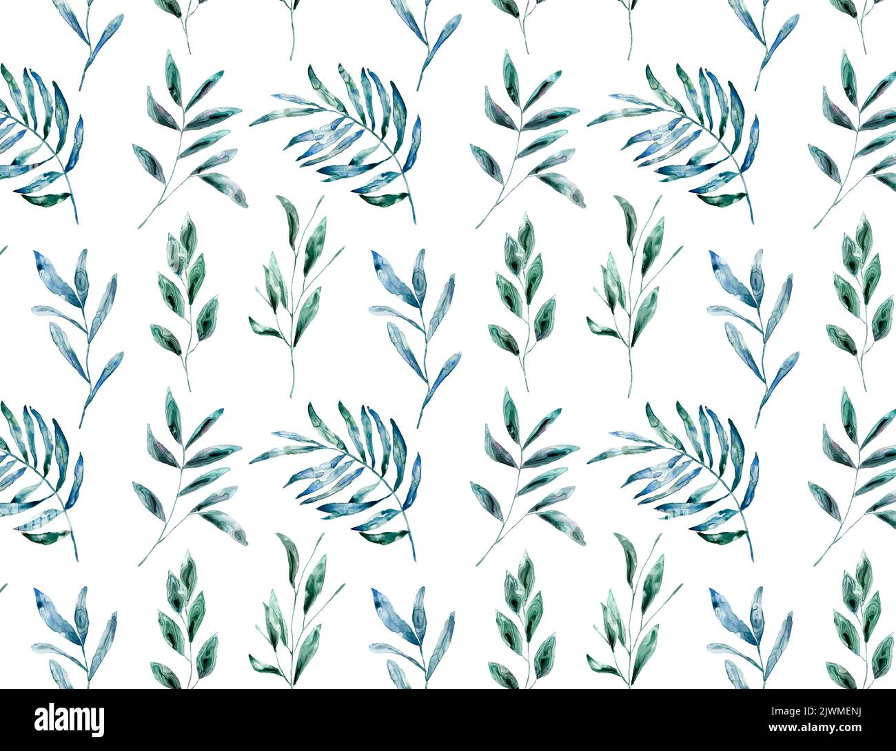 Watercolor plants, green seamless pattern. Watercolor texture, splash ...