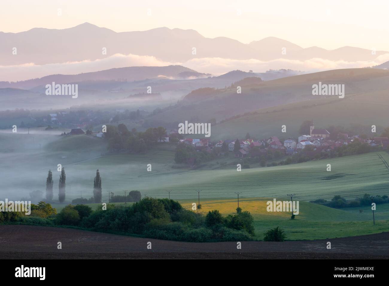 Foggy turiec Basin and Mala Fatra mountain range, Slovakia Stock Photo ...