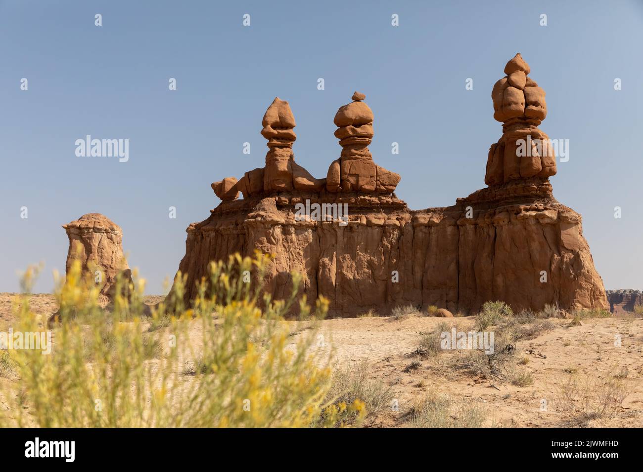 3 Sisters rock formation in Goblin Valley State Park Stock Photo - Alamy