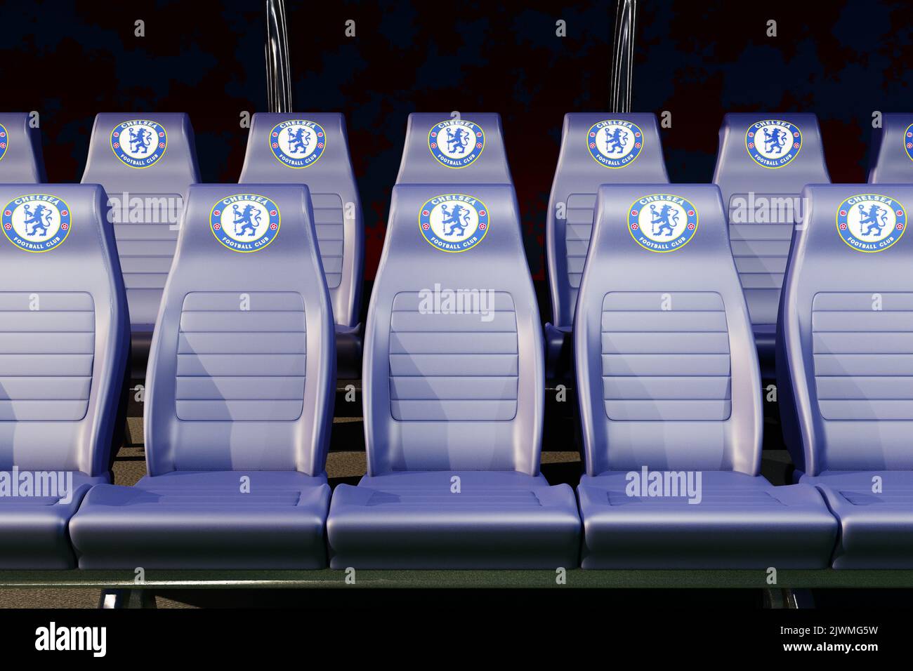 Chelsea football club. Substitute bench seat. 3D Render Stock Photo - Alamy