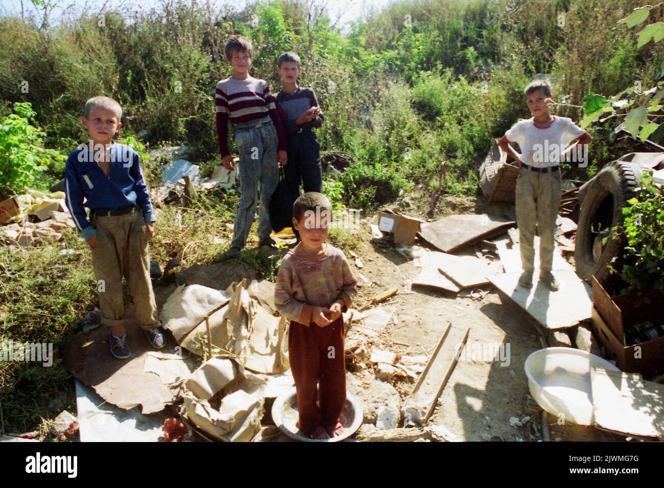 Homeless children living at the outskirts of Bucharest, Romania, approx ...