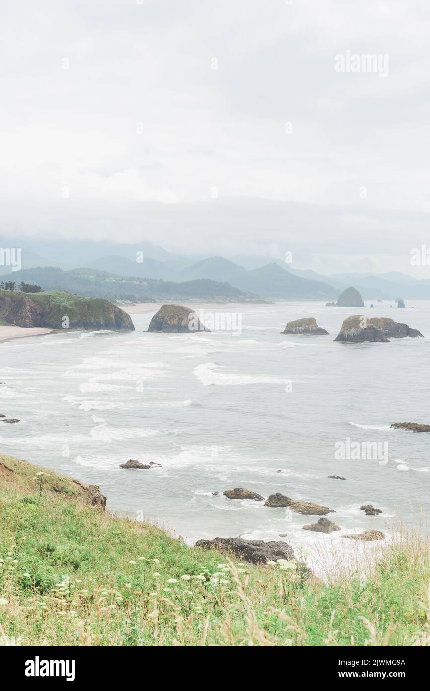 Overhead view of Cannon Beach from Ecola National Park Stock Photo - Alamy