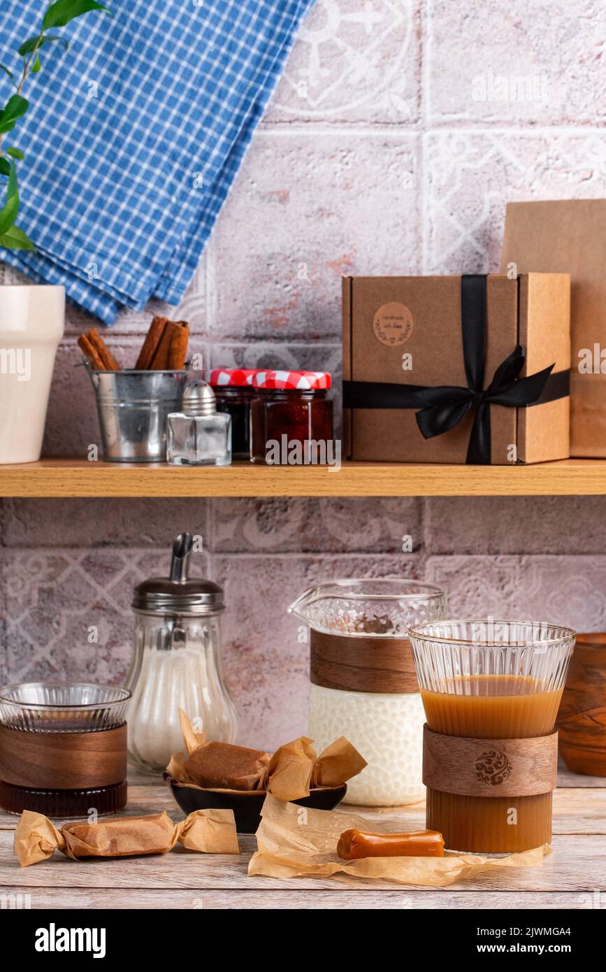 handmade caramel candies on the kitchen table Stock Photo - Alamy