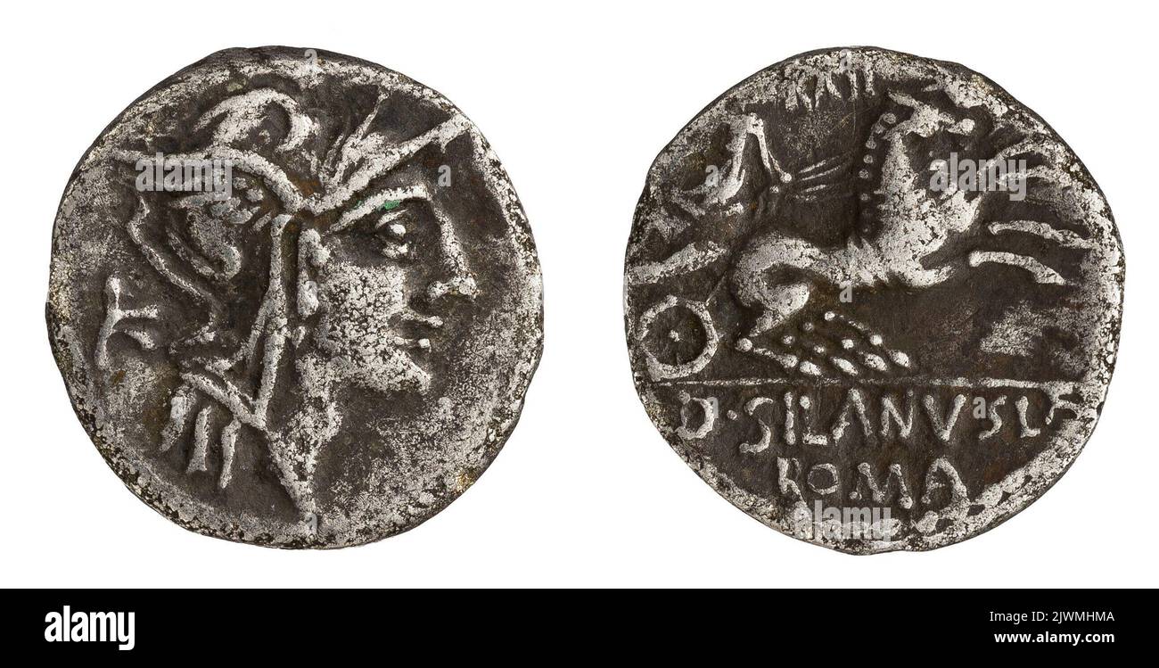 denarius. Iunius Silanus, D. (fl. 91 a.C), monetary officer, Republika ...