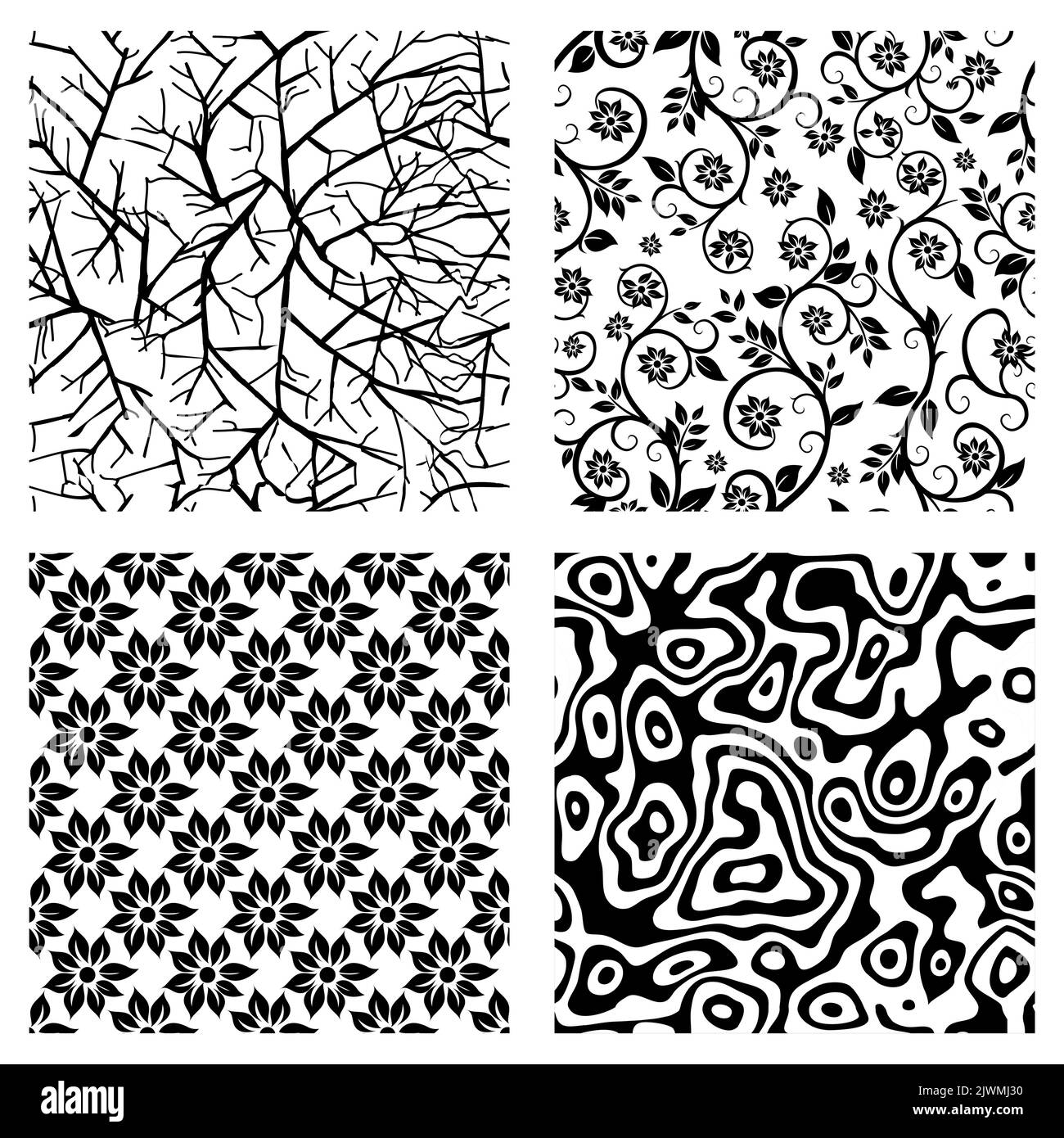 Silhouette Of A Geometric And Floral Black And White Pattern Seamless Stock Vector Image And Art