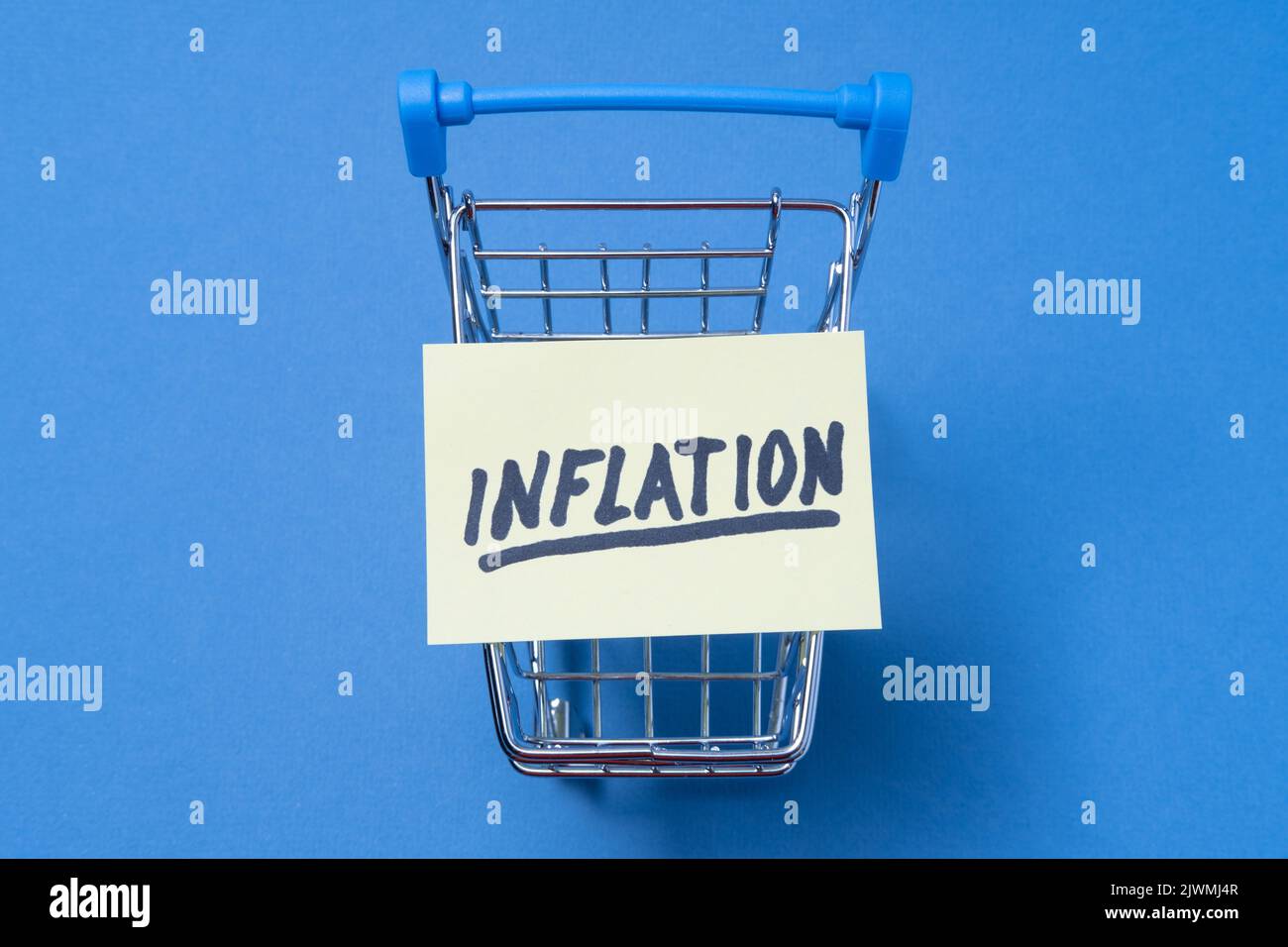 Grocery basket with a poster on which the inscription inflation Stock ...