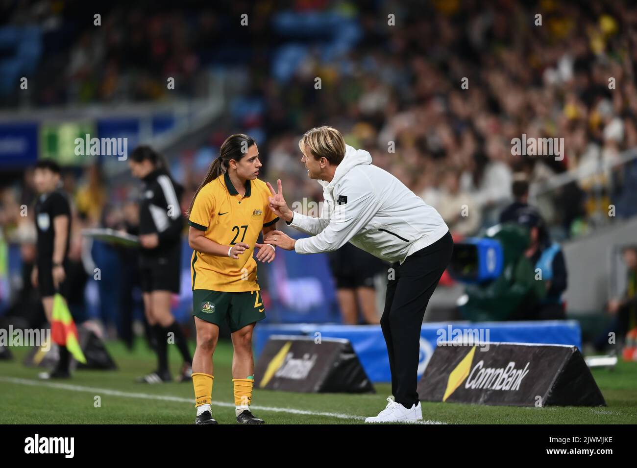 Sydney, Australia. 06th Sep, 2022. Matildas coach Tony Gustavsson gives ...