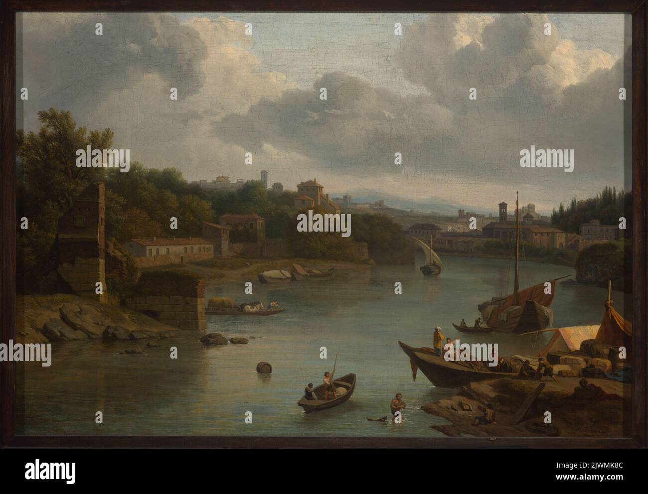 View of the Tiber from the south – Ripa Grande. Moucheron, Isaac de ...