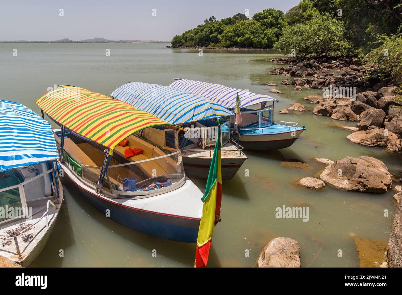 Boats for tourists at Zege peninsula in Tana lake, Ethiopia Stock Photo ...