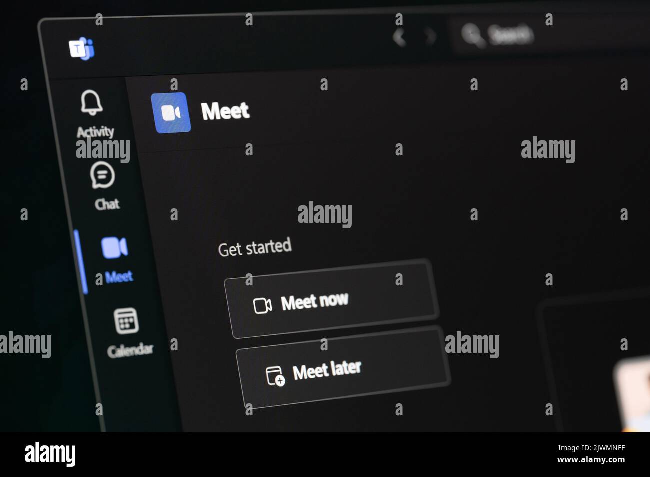 New york, USA - september 1, 2022: Using Microsoft team meeting app on ...
