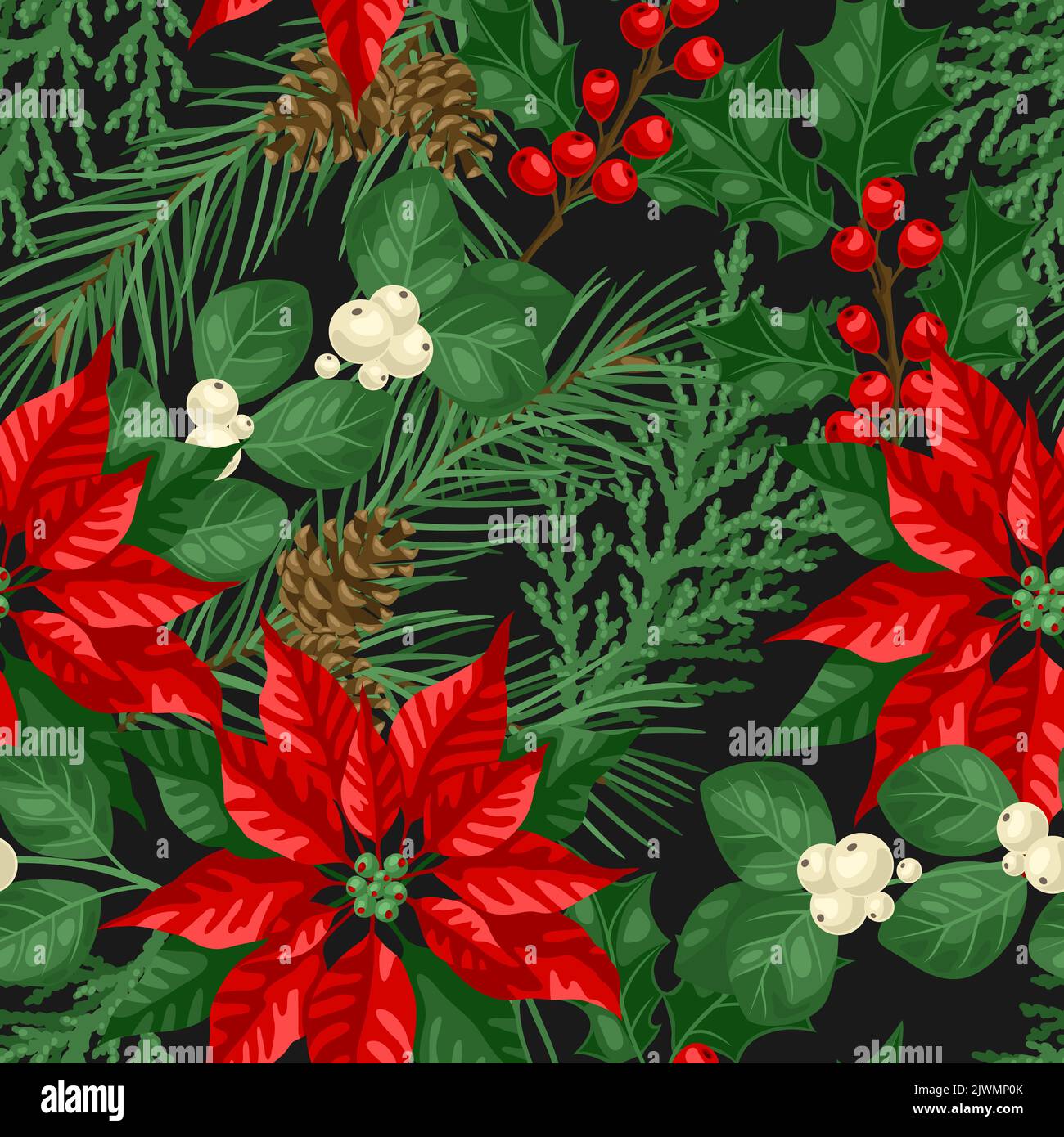 Seamless pattern with winter plants. Merry Christmas and Happy New Year ...