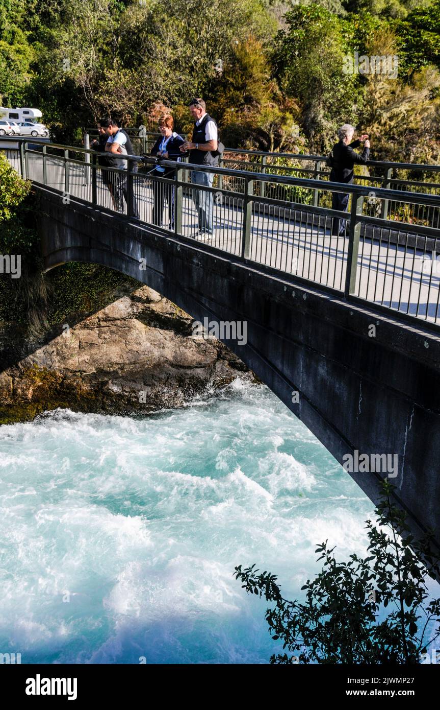The raging rapids of the Waikato river caught in a narrow canyon or the ...