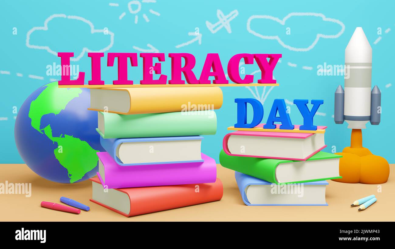 Colorful Literacy Day design for web, print, video, etc, 3D render ...