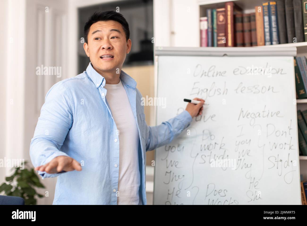 Asian Teacher Man Teaching Having English Class In Modern Classroom ...