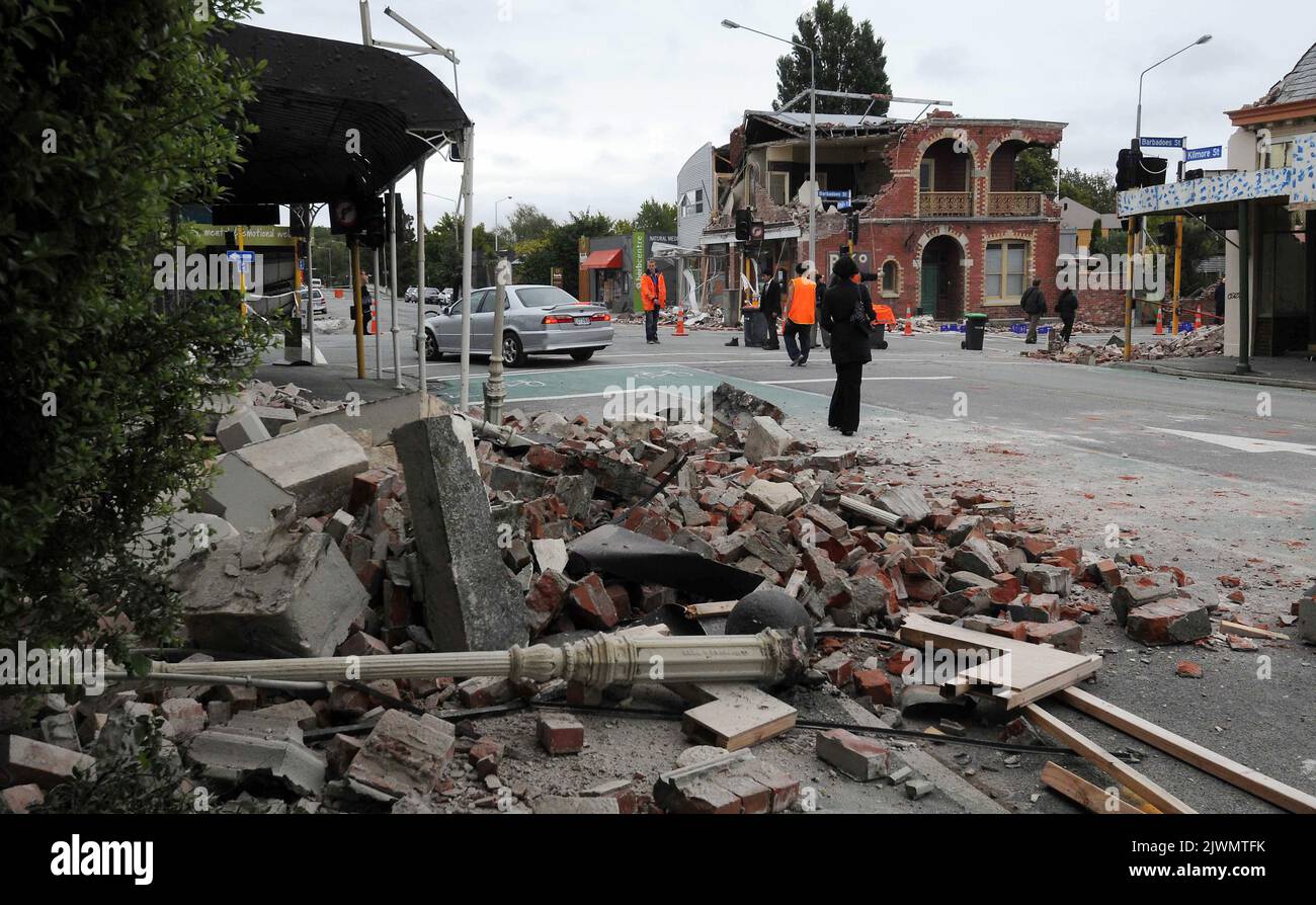 Shops near the centre of the city damaged after an earthquake shook ...