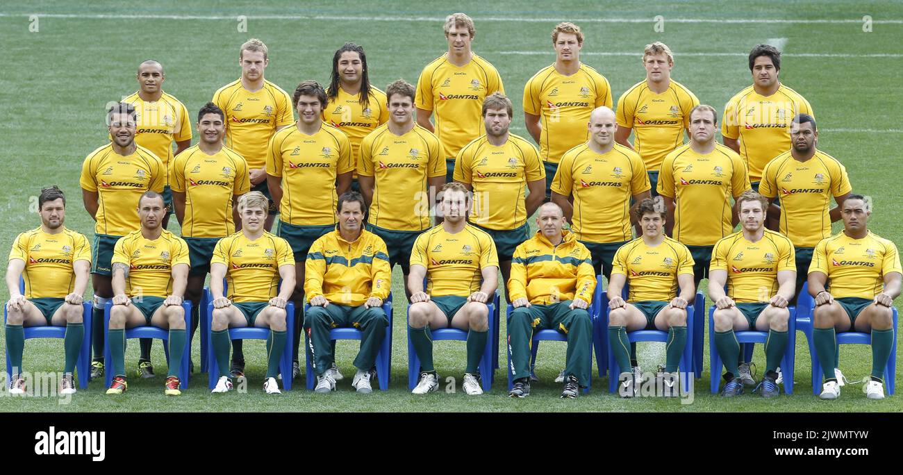 The Wallabies players pose for their team photo at the Australian rugby ...