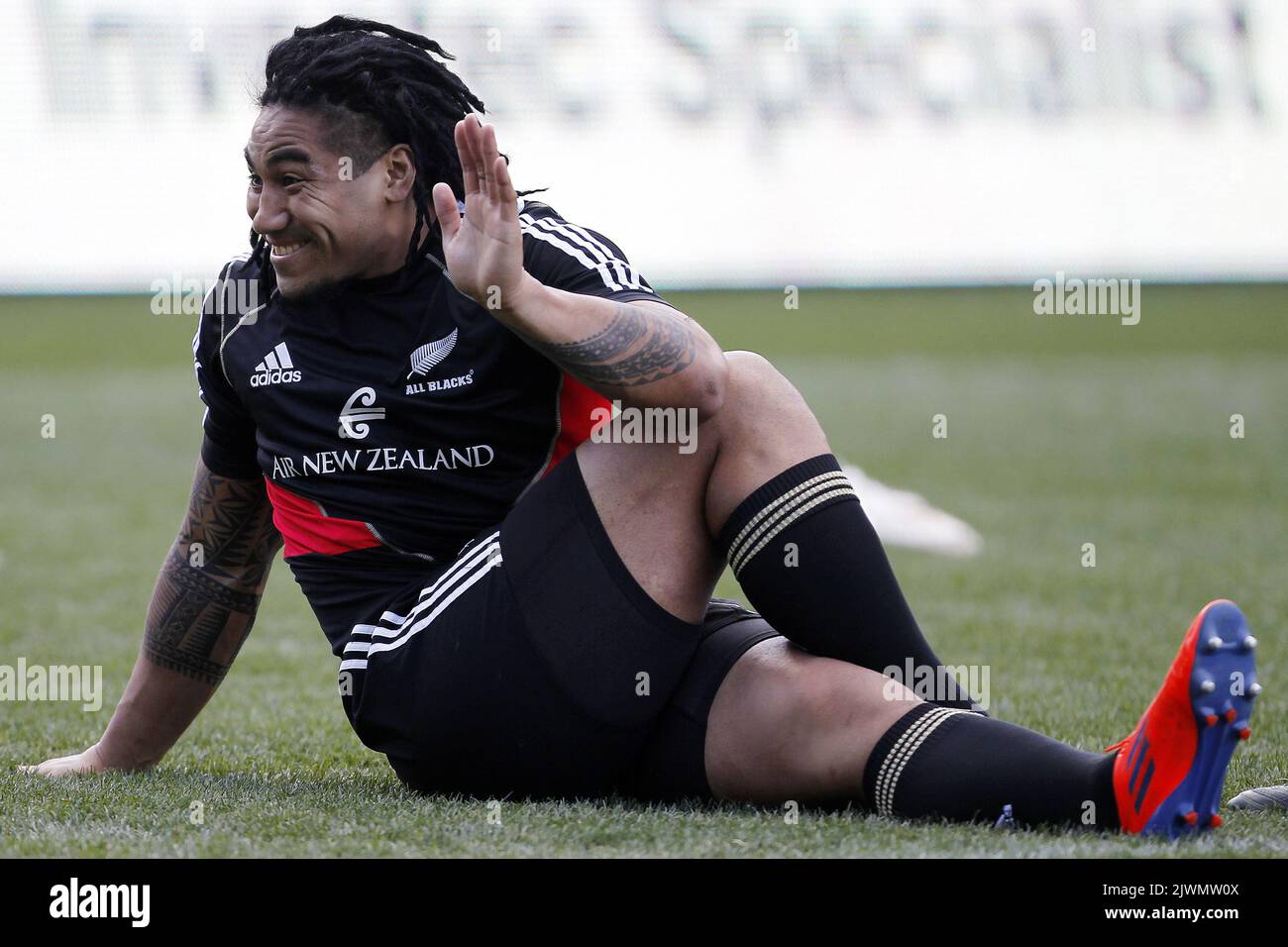 All Blacks Ma'a Nonu stretches at the New Zealand rugby teams captains ...