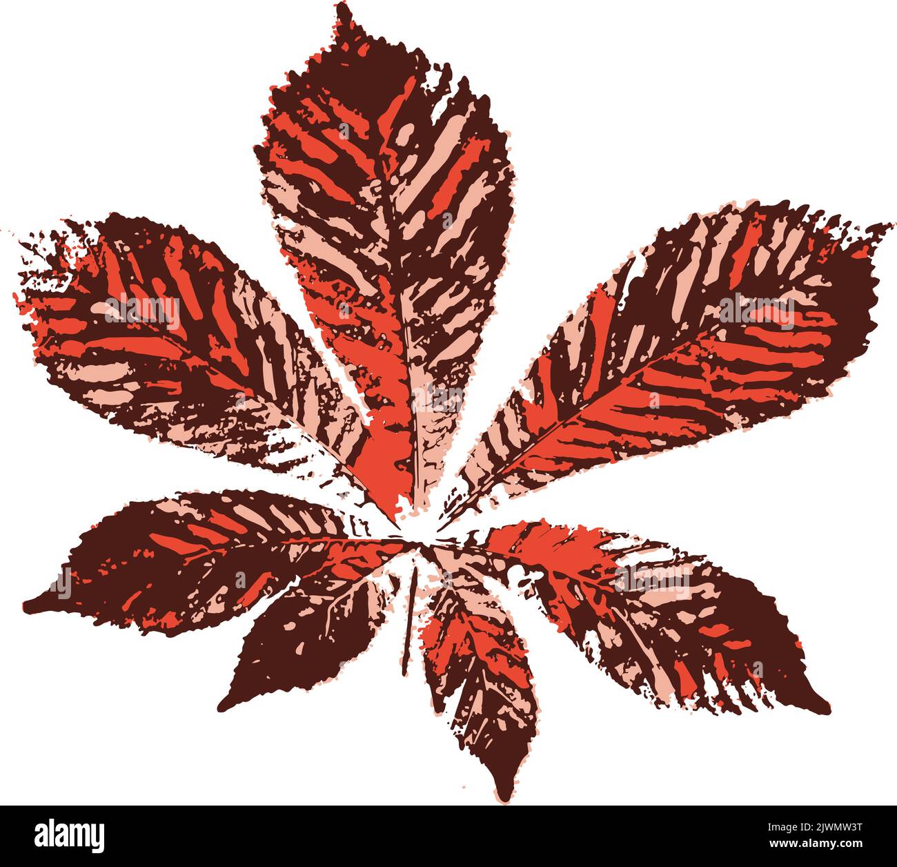 Horse chestnut leaf stamp. Imprint of fallen leaves. Autumn pattern ...