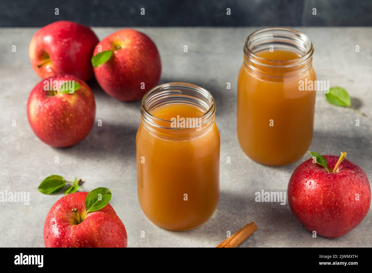 Cold Refreshing Autumn Apple Cider in a Glass Stock Photo - Alamy