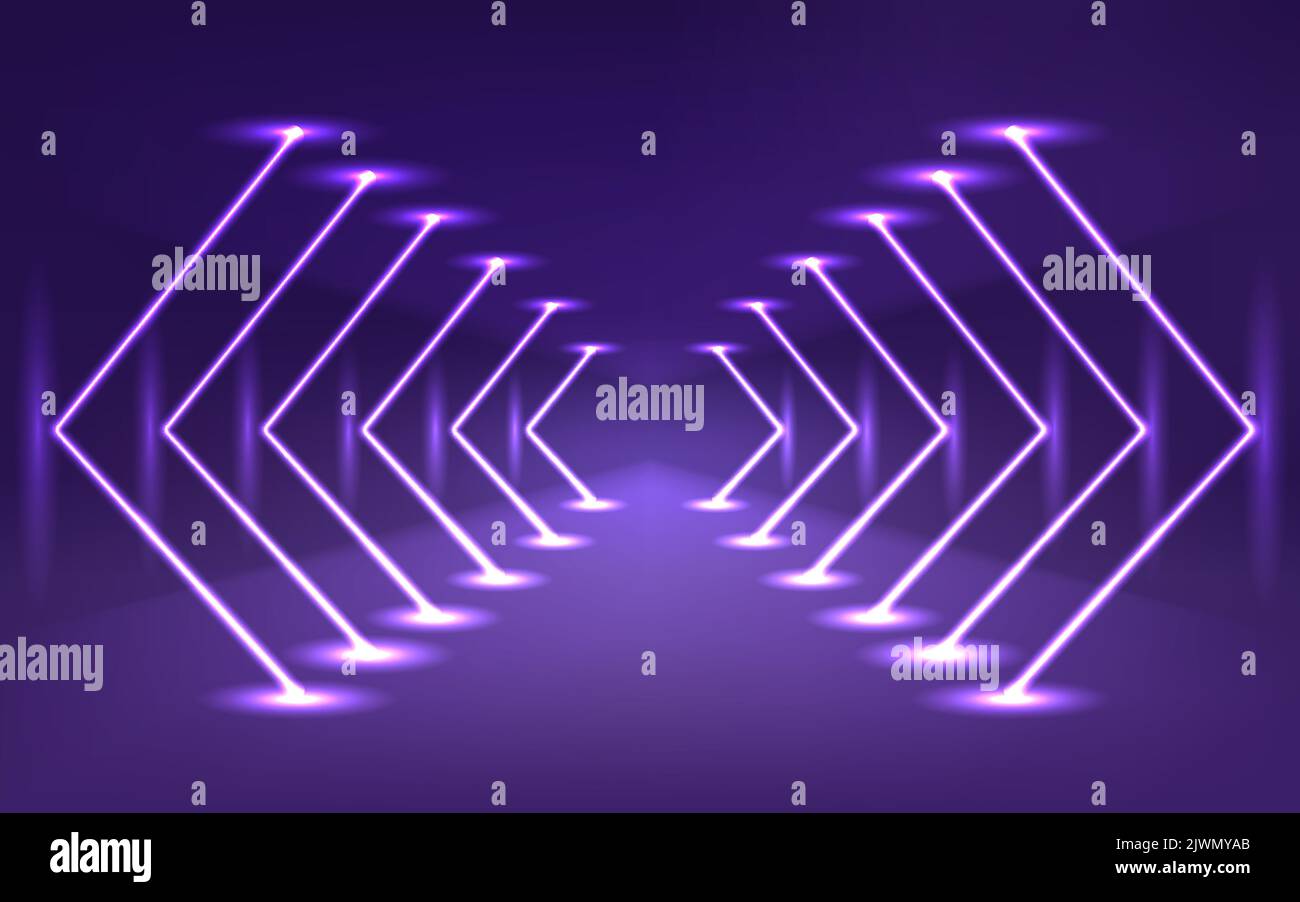 Neon lights rectangular frame horizontal sign. Background tunnel ...