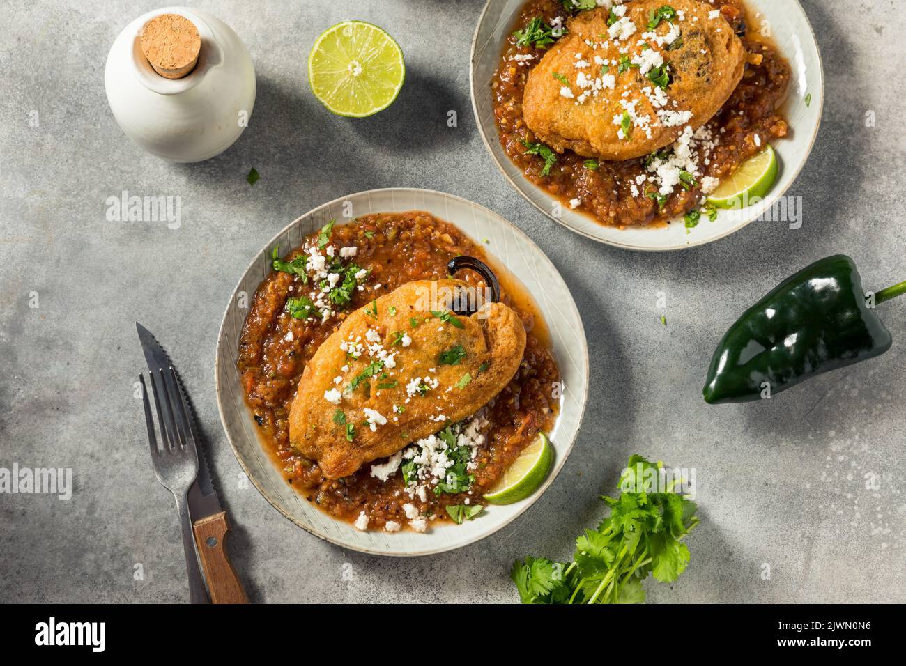 Homemade Fried Poblano Chili Relleno Stuffed with Cheese Stock Photo ...