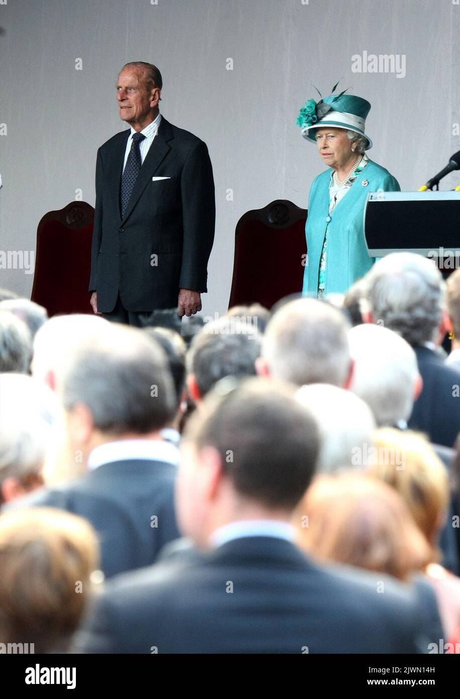 Queen's Garden Party. Prince Phillip and The Queen stand for the ...