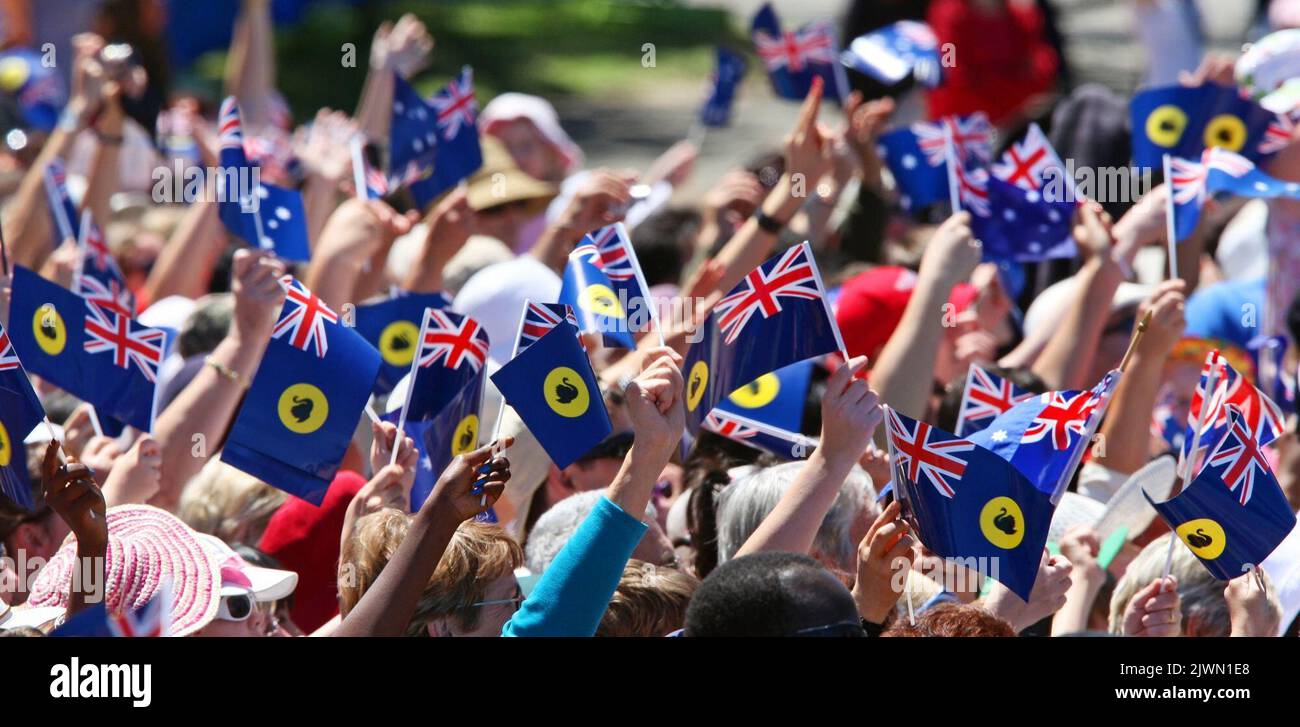 Royal fans wave the flag for Queen Elizabeth ll during The Big Aussie ...
