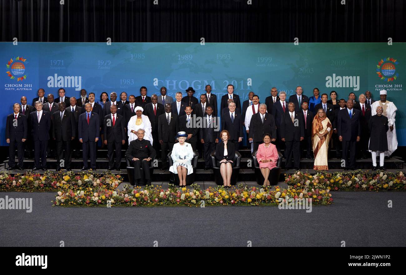 This handout photo from CHOGM shows the official photo taken of HRH ...