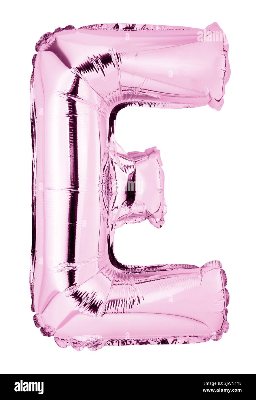 Letter E in pink mylar balloon isolated on white Stock Photo - Alamy