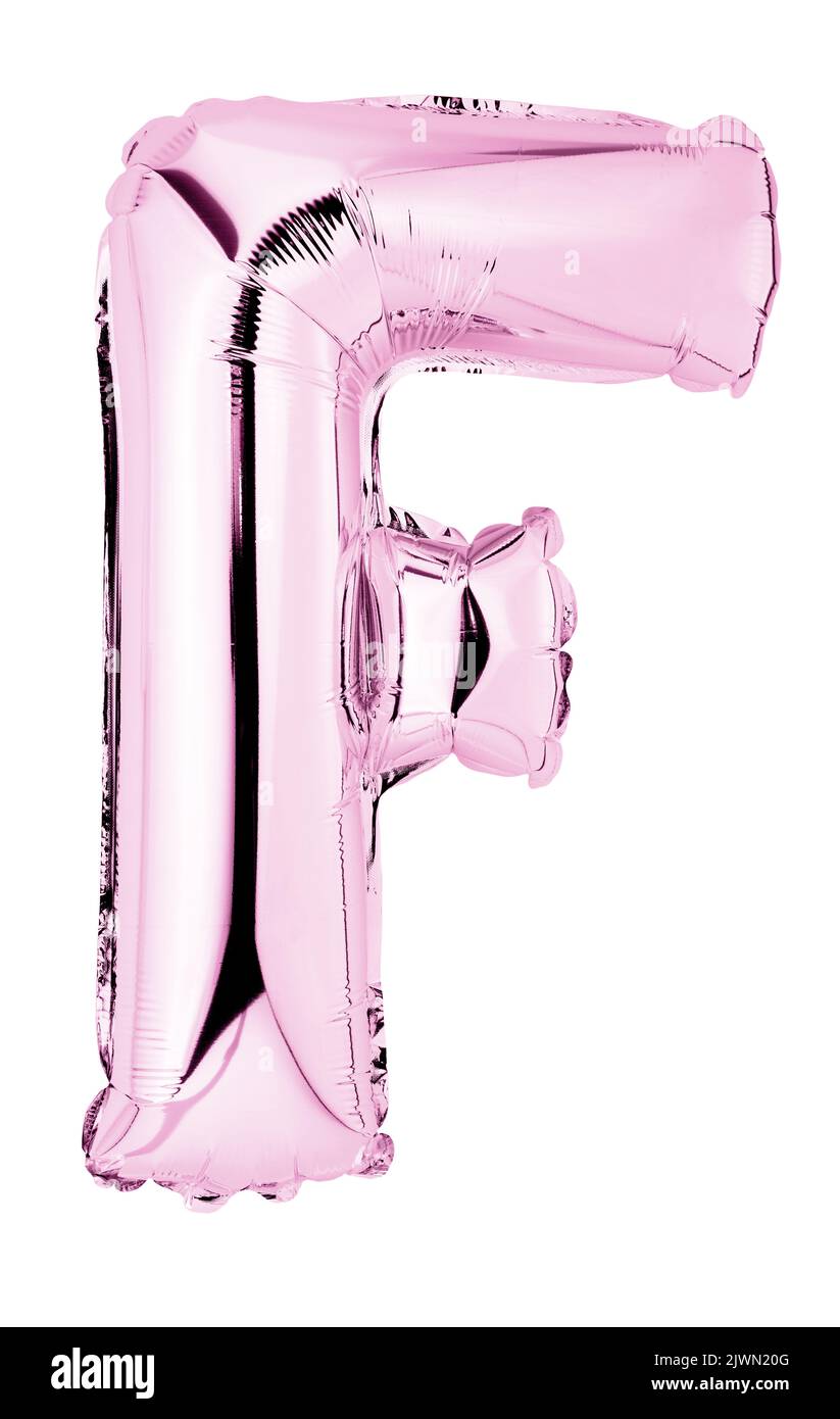 Letter F in pink mylar balloon isolated on white Stock Photo - Alamy
