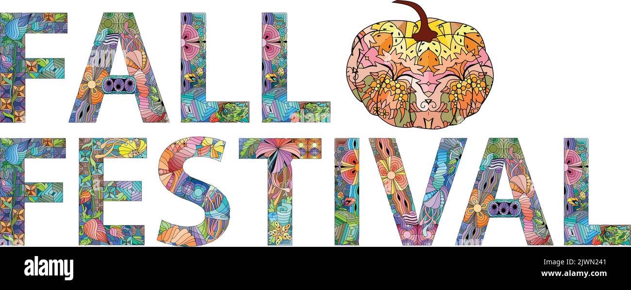 Hand-painted art design. Hand drawn illustration words FALL FESTIVAL ...