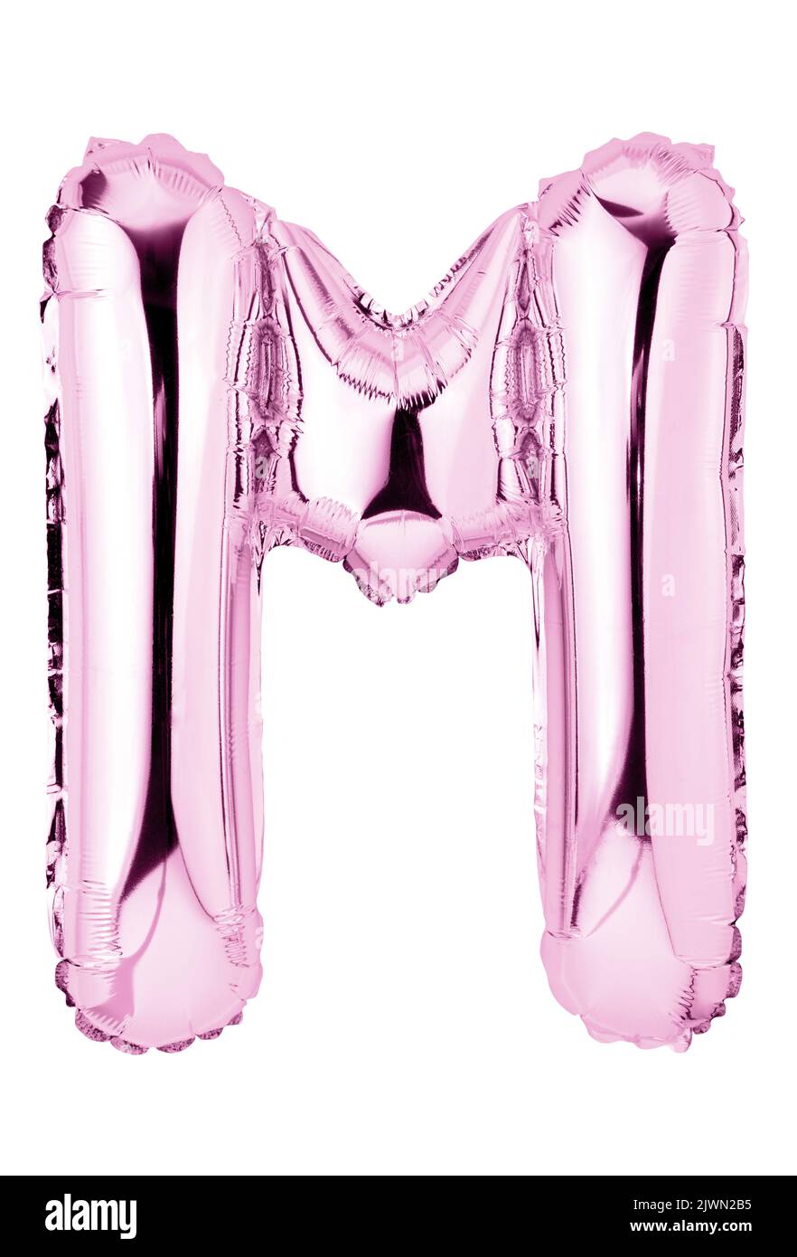 Letter M in pink mylar balloon isolated on white Stock Photo - Alamy